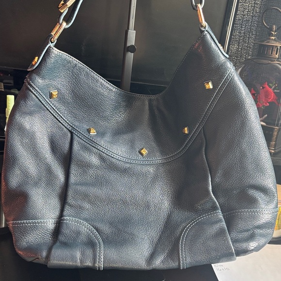 MCM | Bags | Mcm Blue Leather Hobo Bag With Gold Accents | Poshmark